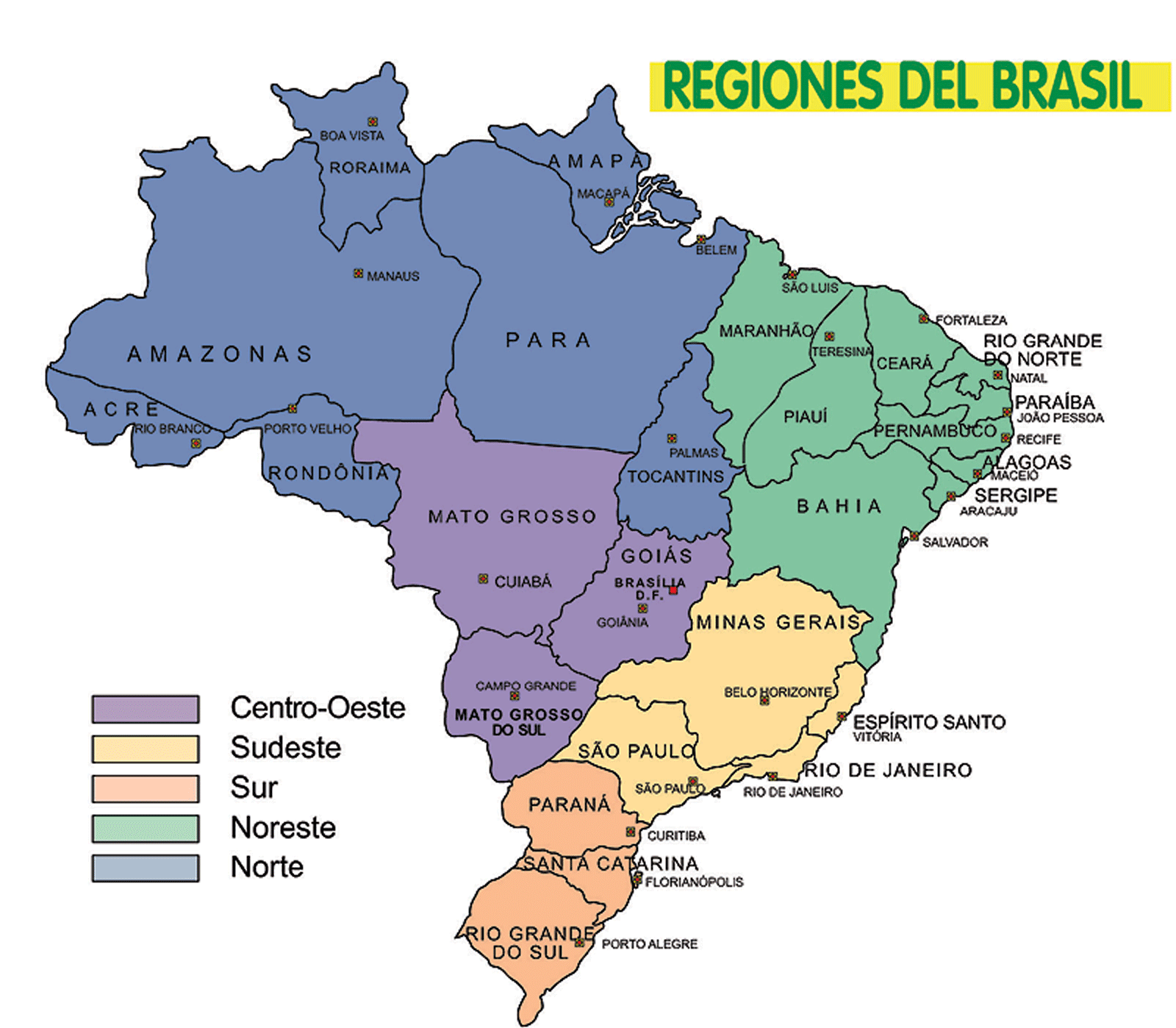 Mapa de regiones de Brasil - Turismo Brasil